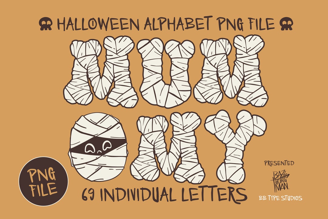 Halloween MUMMY Alphabet Letters, A-Z, A-z, and Numbers PNG. File PNG ...