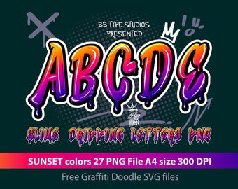 Slime Dripping Alphabet PNG: Sunset Graffiti Font, A-Z Clipart (digital ...