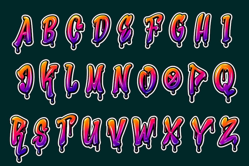 Slime Dripping Alphabet PNG: Sunset Graffiti Font, A-Z Clipart (digital ...
