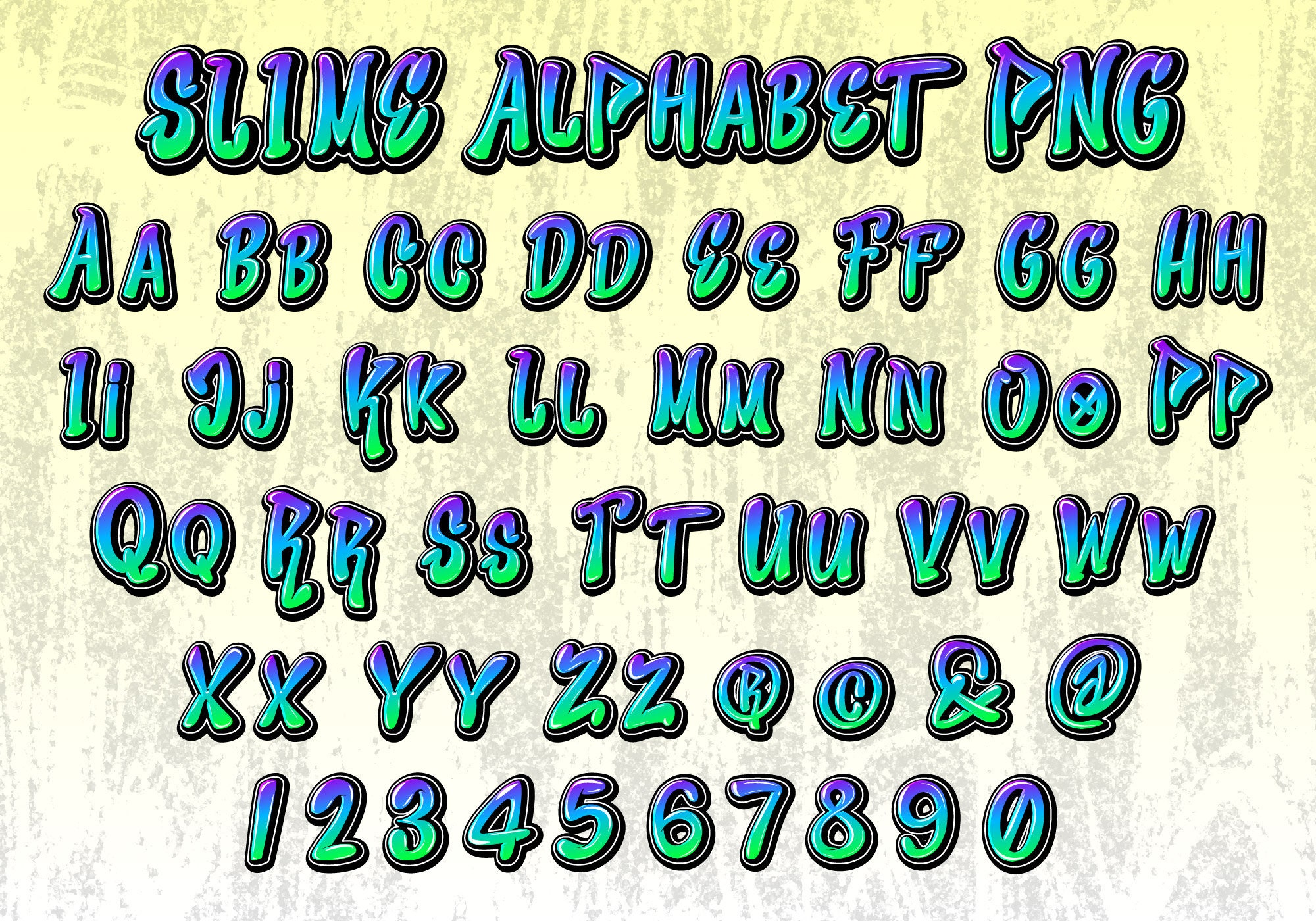 SLIME Blue Green Color Alphabet Letters & Numbers PNG. File, Graffiti ...