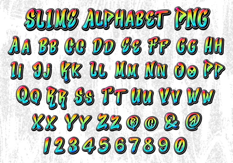 Rainbow Slime Graffiti Alphabet PNG: A-Z Letters & Numbers (digital ...