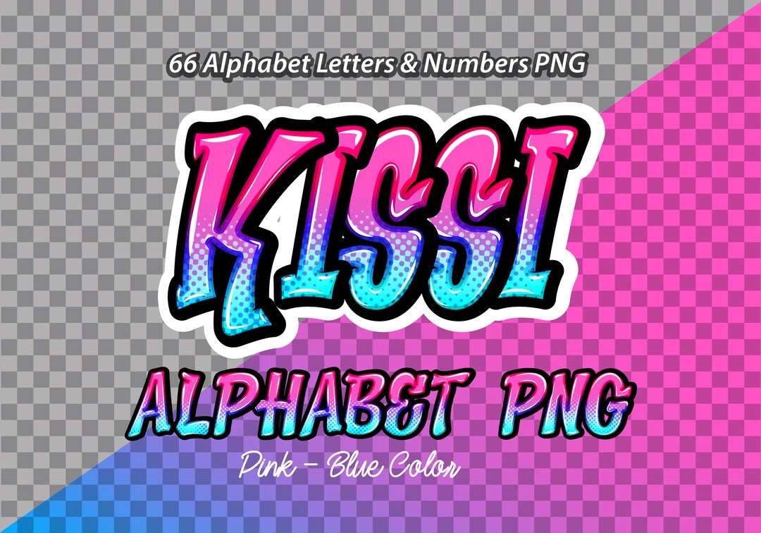 Kissi Pink Blue Color Alphabet Letters & Numbers PNG. File, Graffiti ...