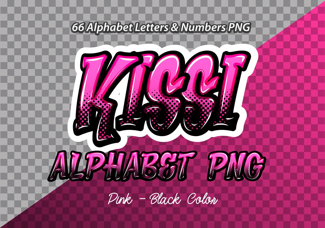 Kissi Pink Black Color Alphabet Letters & Numbers PNG. File, Graffiti ...
