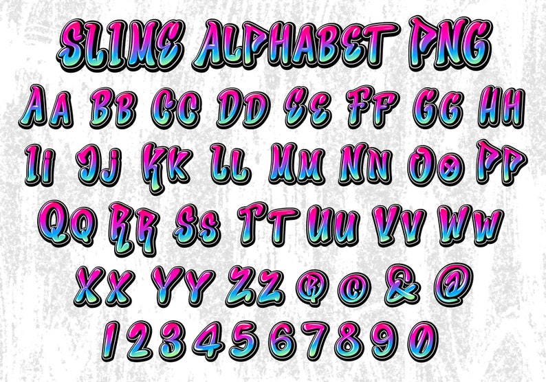 Slime Graffiti Alphabet PNG: Pink Blue Letters & Numbers (digital ...