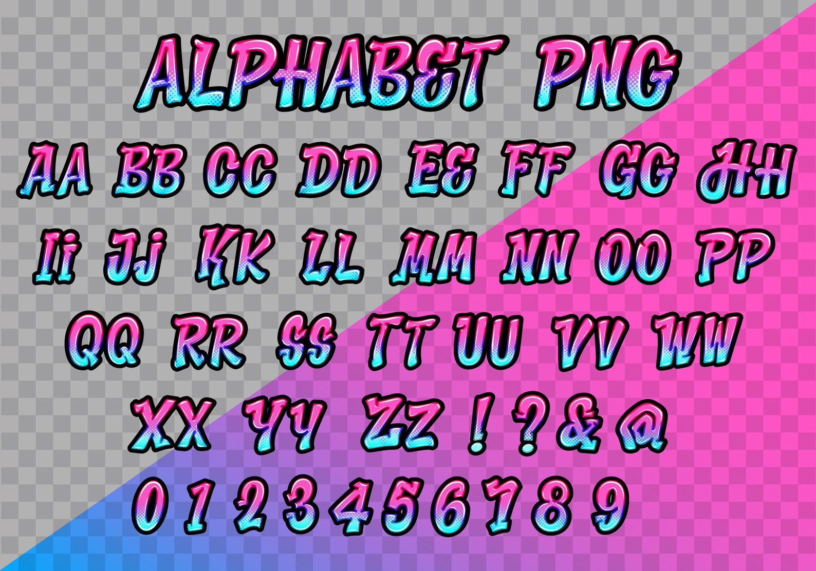 Kissi Pink Blue Color Alphabet Letters & Numbers PNG. File, Graffiti ...