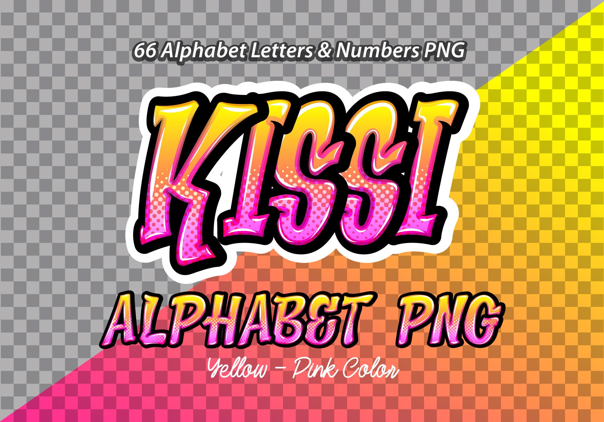 Kissi Yellow Pink Color Alphabet Letters & Numbers PNG. File - Etsy