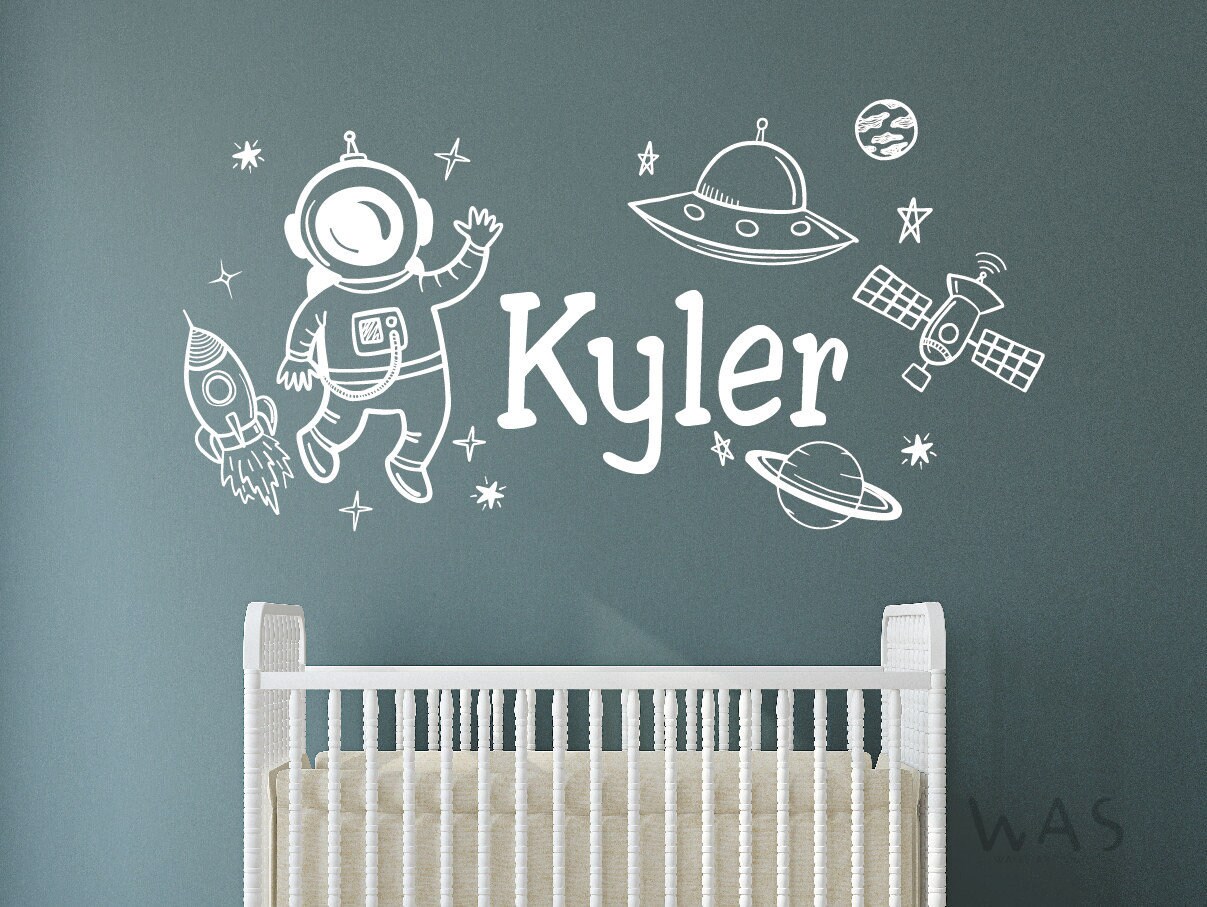 Custom Name With Astronaut Vinyl Wall Stickers for Kids Room Boys Room ...