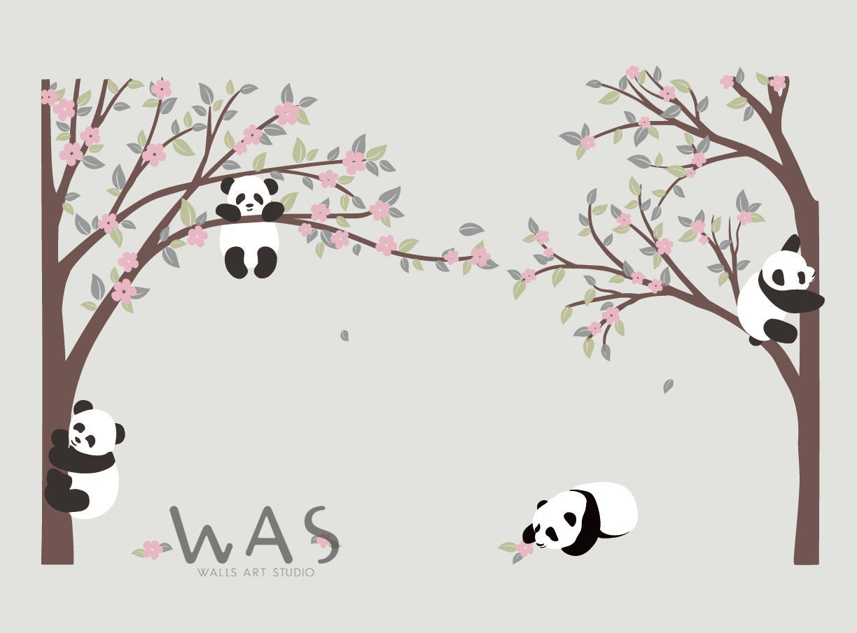 Panda Tree Wall Decals Nursery Tree Wall Stickers Large Tree - Etsy
