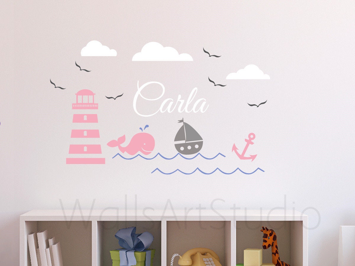 Custom Name Lighthouse Anchor Decal and Whale Sticker marine - Etsy