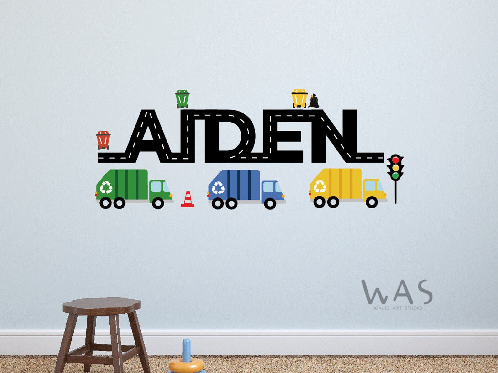 Garbage Trucks Wall Decals, Custom Boy Name With Trashmasters Wall ...