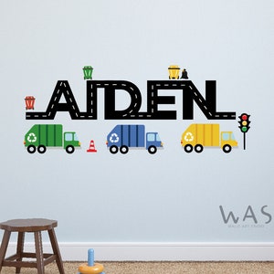 Garbage Trucks Wall Decals, Custom Boy Name With Trashmasters Wall ...