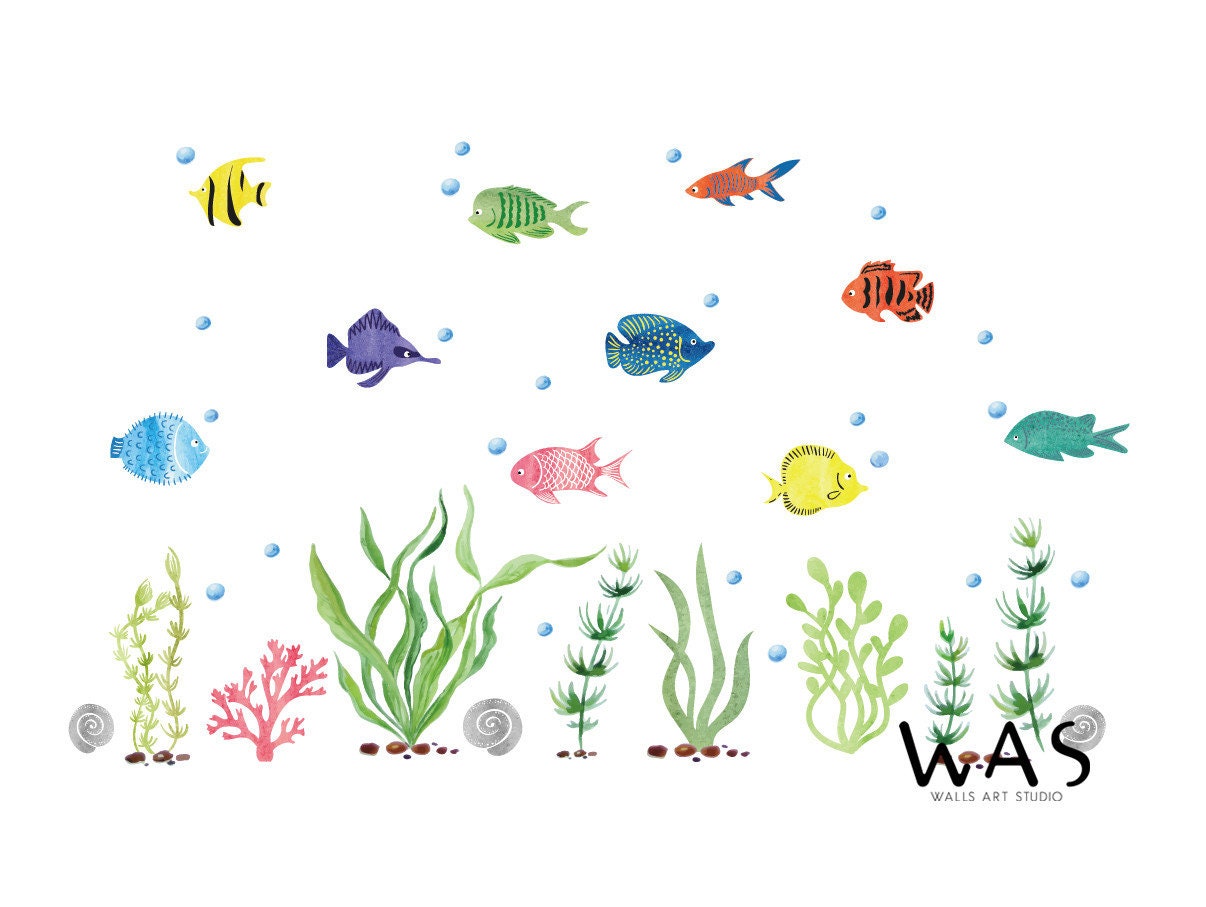Under the Sea Fishes Wall Decal Stickers Ocean Sea Grass - Etsy
