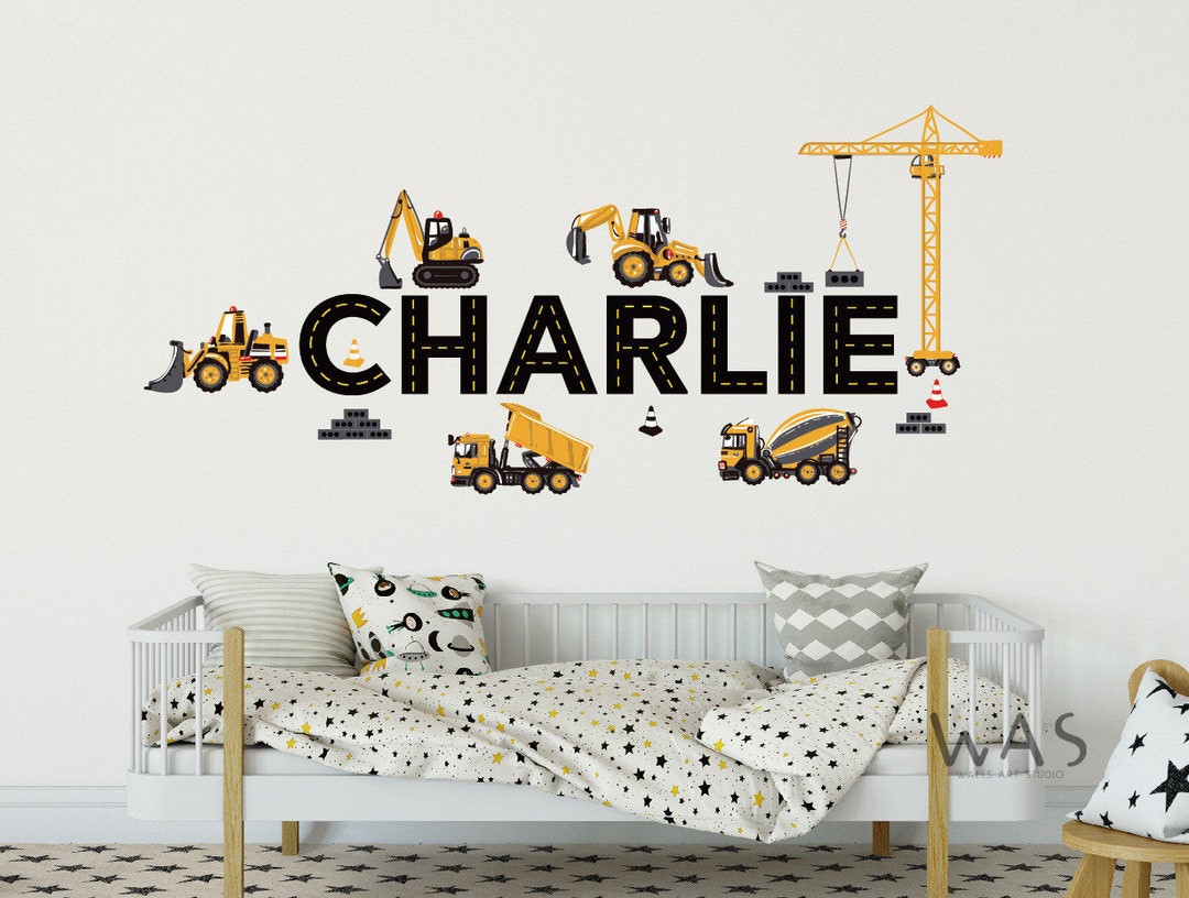 Personalized Name With Construction Trucks Wall Decals, Custom ...
