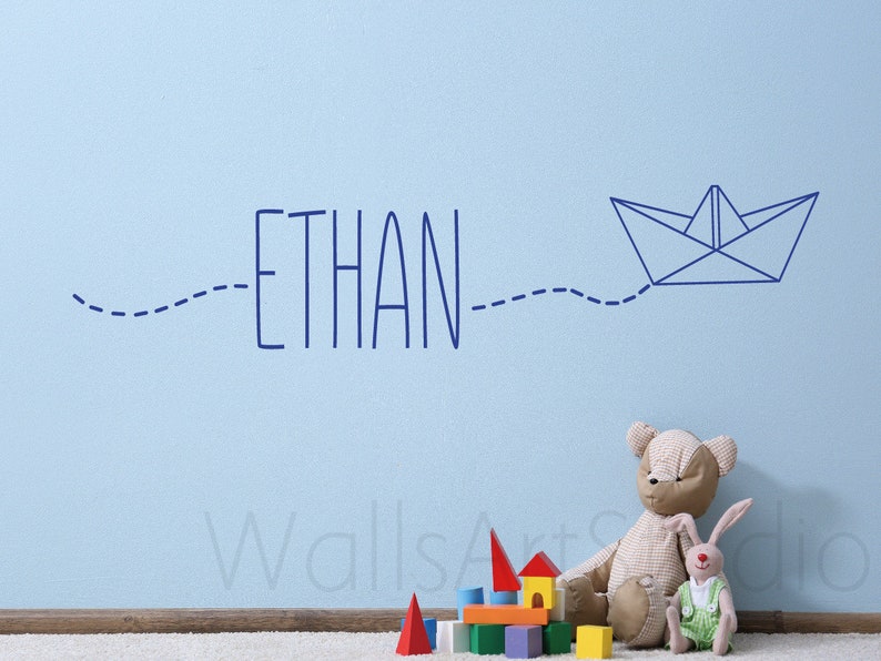 Paper Boat Wall Sticker With Personalized Name Decal Boat - Etsy