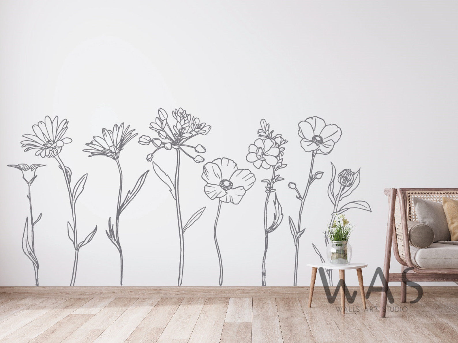 Flower Silhouette Wall Decals Large Flower With Long Diameter - Etsy