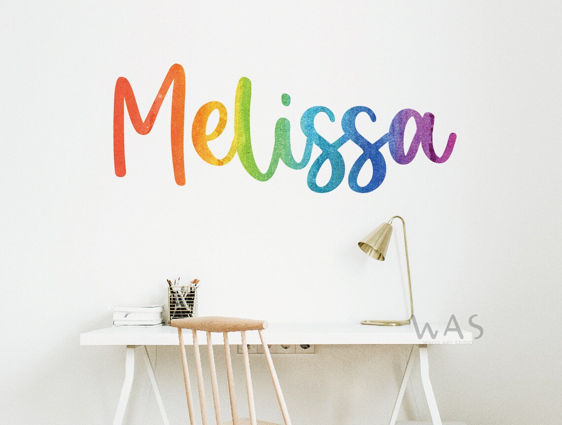 Personalized Girl Name Wall Decal Watercolor Rainbow Style Girl Name ...