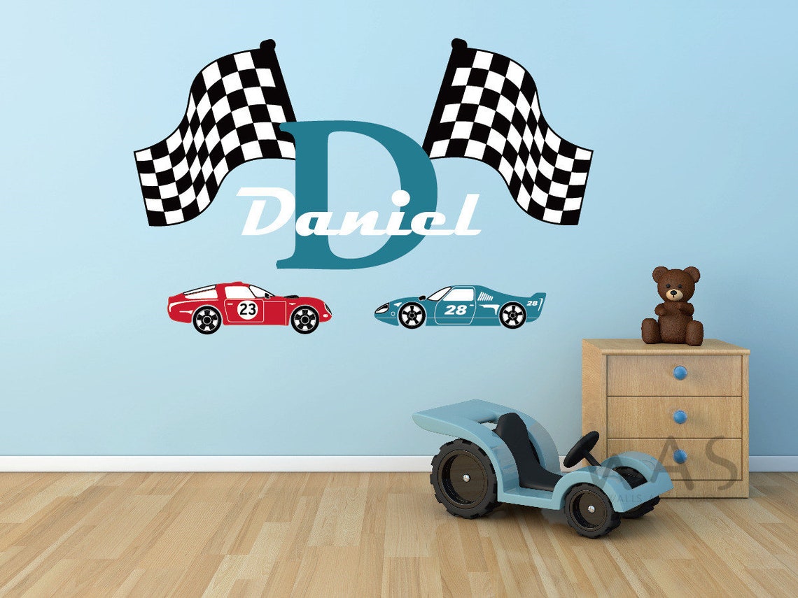 Custom Racing Name Wall Decal for Boys,speedy Race Flag Wall Sticker ...