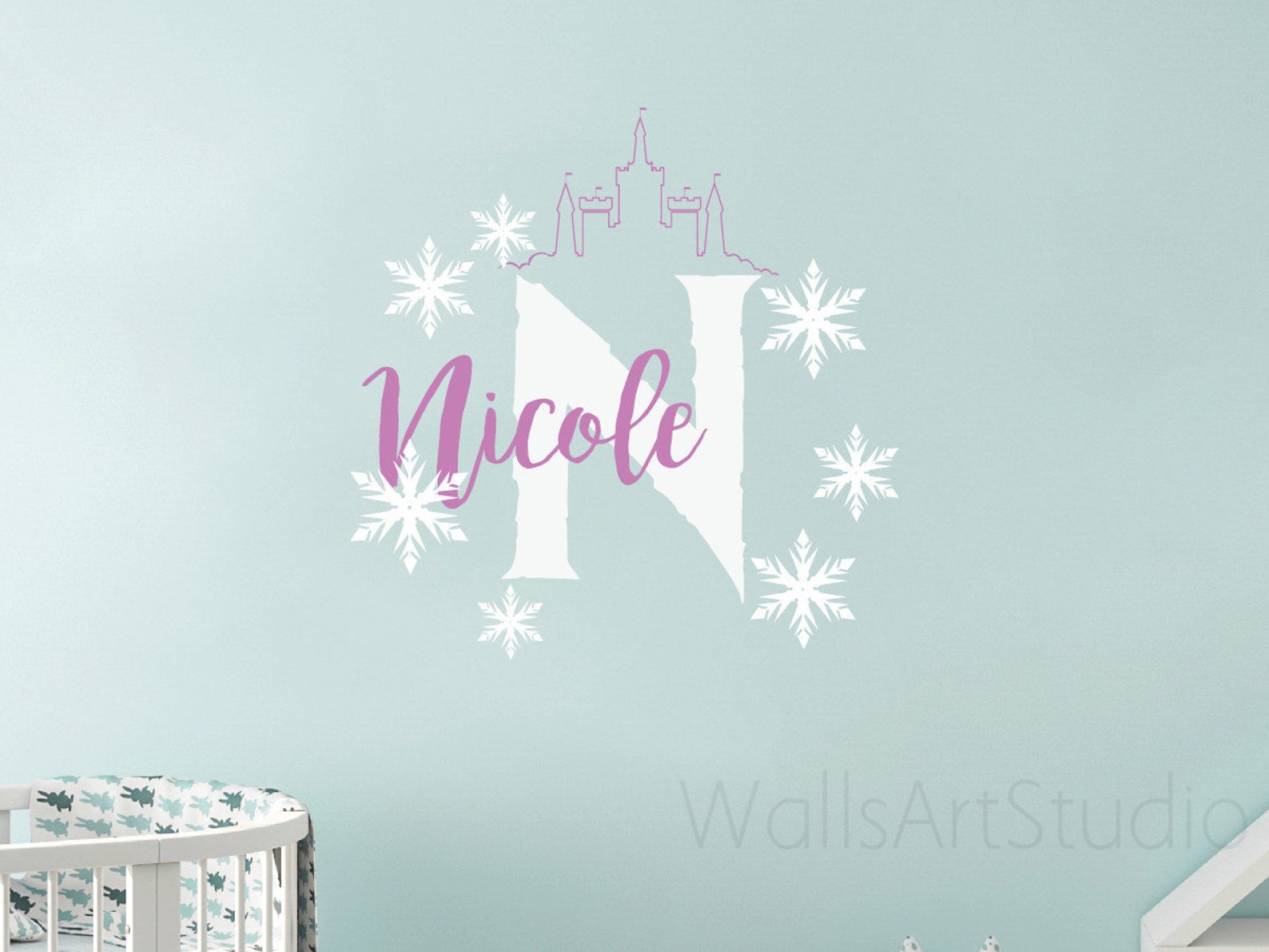 Snowflakes Decals Name With Frozen Style Wall Decal Let it | Etsy