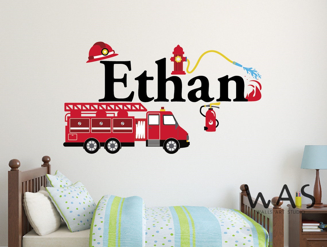 Custom Name Firetruck Wall Decal Boys Wall Decal Nursery - Etsy