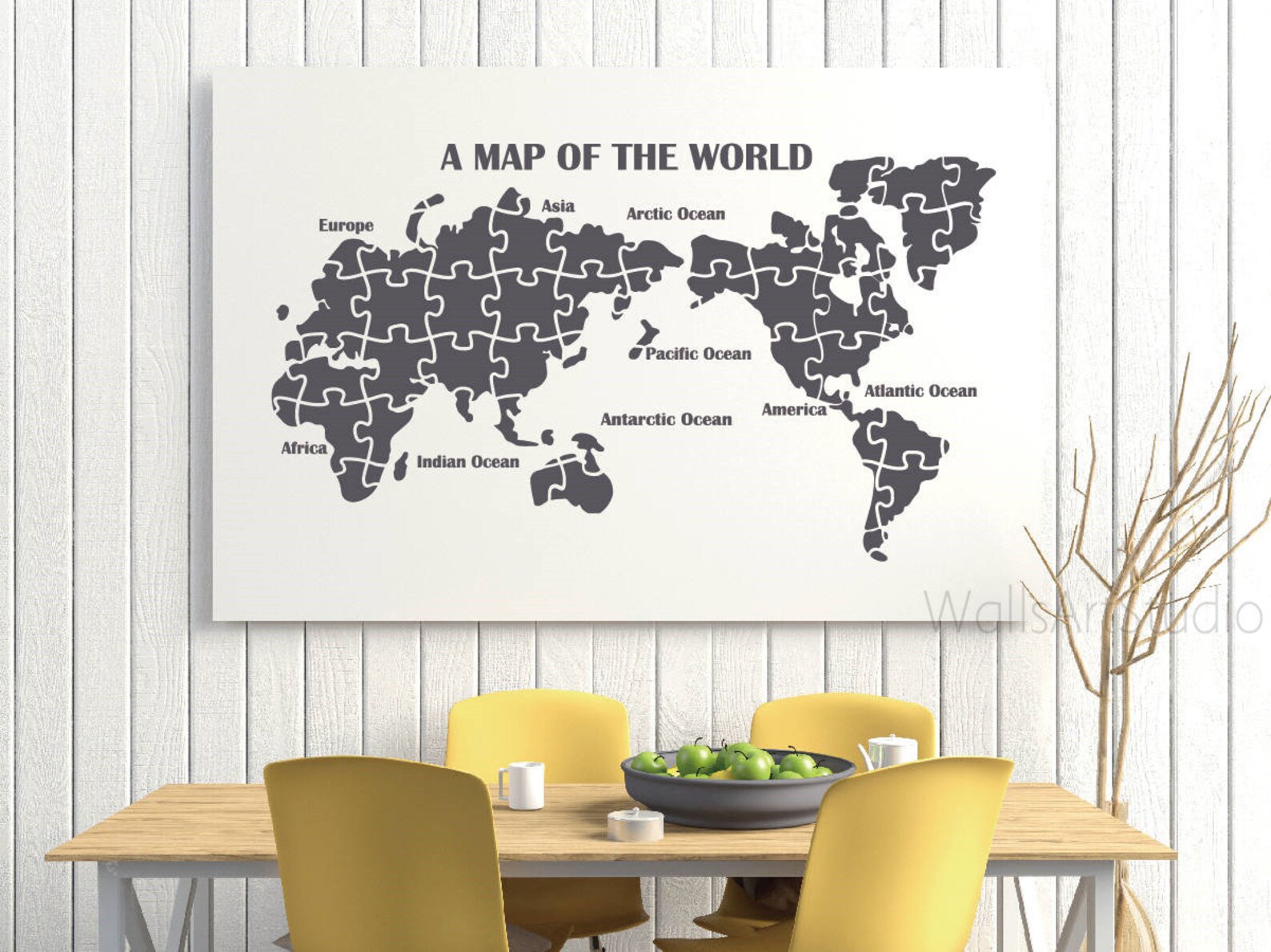 World Map Sticker,creativity World Map Decal , Nordic Style World Map ...