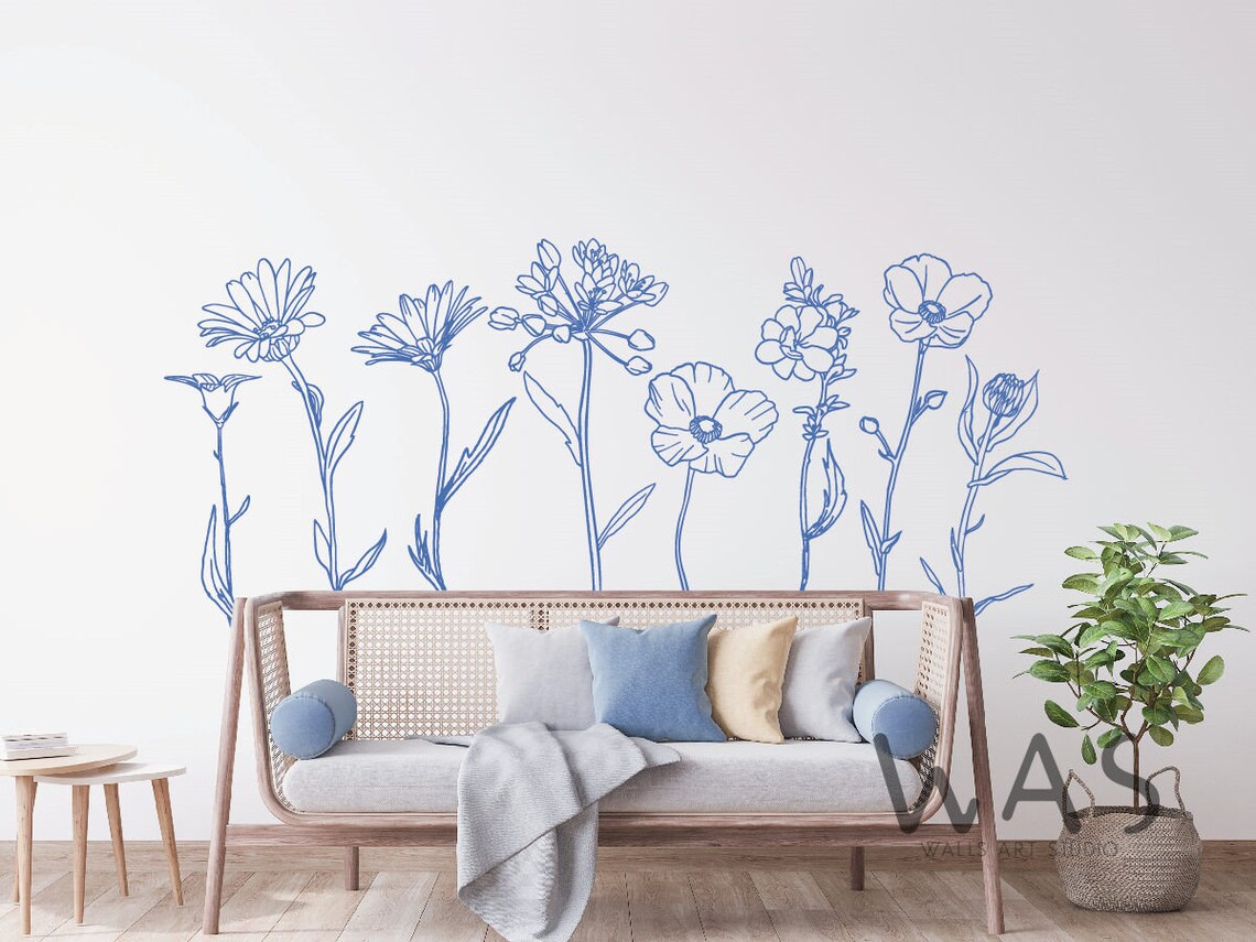 Flower Silhouette Wall Decals Large Flower With Long Diameter - Etsy