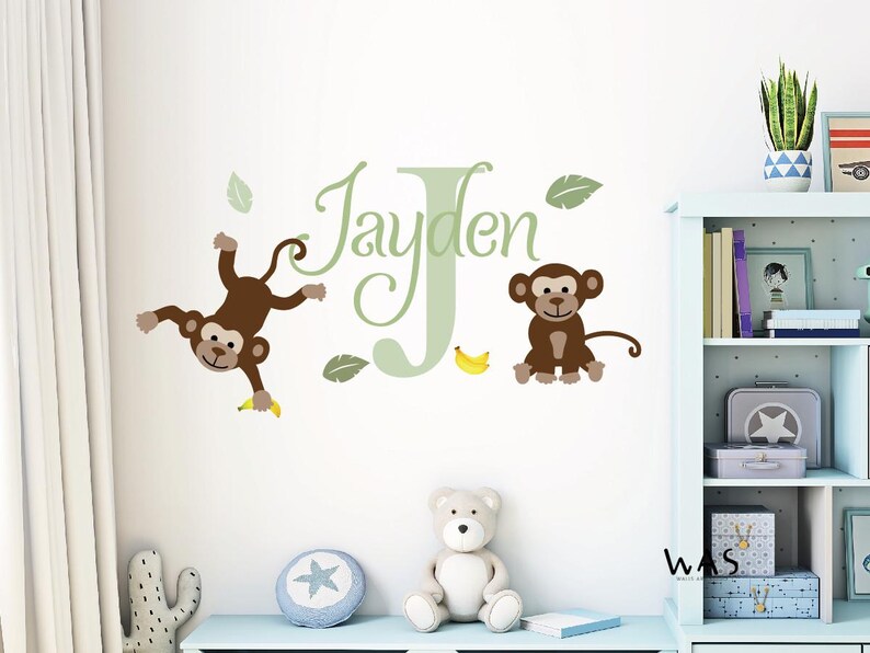 Personalized Name With Jungle Monkey Vinyl Wall Decal, Nursery Stickers ...