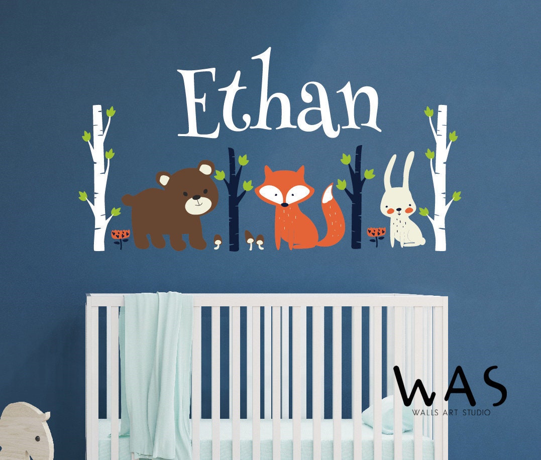 Woodland Animals Name Wall Decal Forest Nursery Baby Room - Etsy
