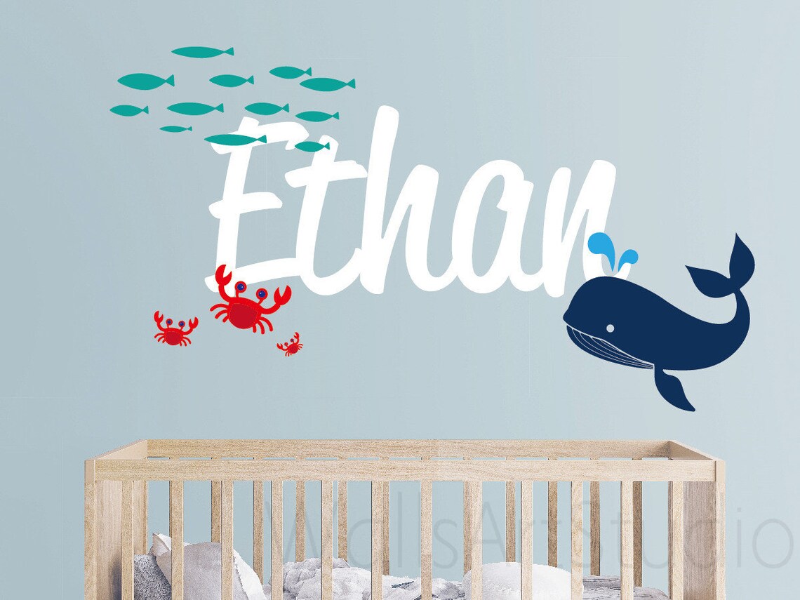 Whale With Name Decal Nursery Name Wall Decal, Name Decal, Boys and ...