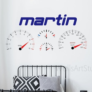 Boy Custom Name Wall Decal, Speedometer Wall Decal, Racing Car ...