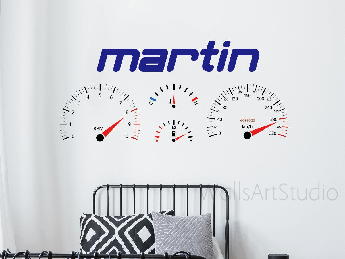 Boy Custom Name Wall Decal Speedometer Wall Decal Racing Car | Etsy