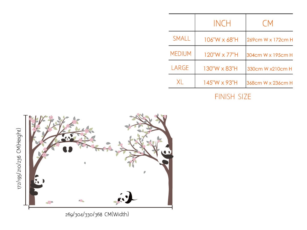Panda Tree Wall Decals Nursery Tree Wall Stickers Large Tree - Etsy
