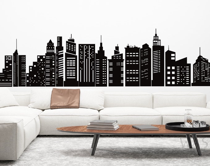 Skyline Wall Decal Skyscraper Wall Decal Sticker City Wall Decal Large ...