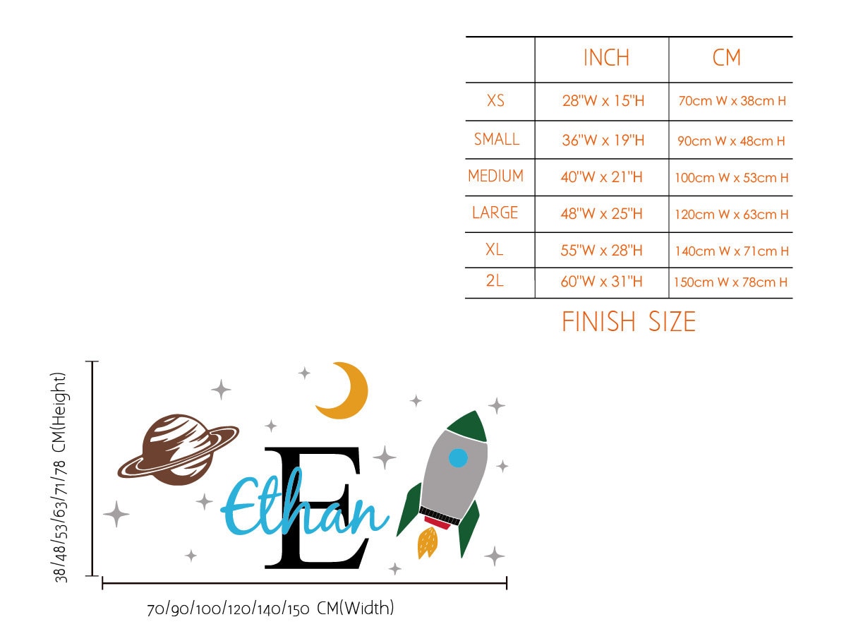 Custom Name With Initial Stars Space Rocket Wall Stickers | Etsy