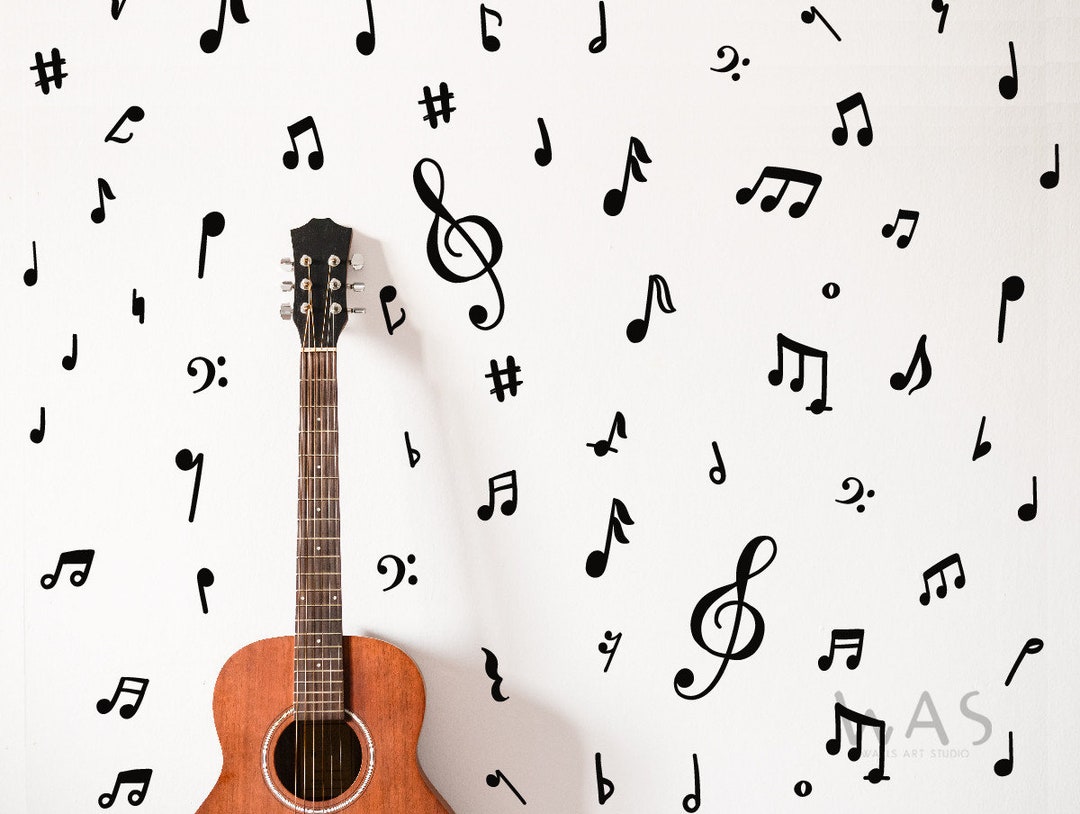 60pcs Musical Note Wall Decals, Handdrawn Music Notes Notation ...