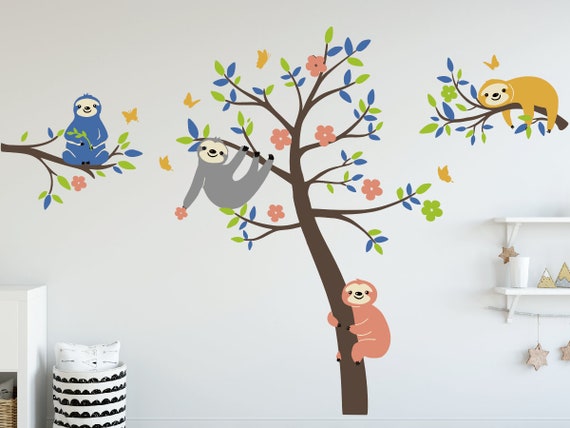Large Tree and Sloth Wall Decals Kids Wall Stickers Baby - Etsy
