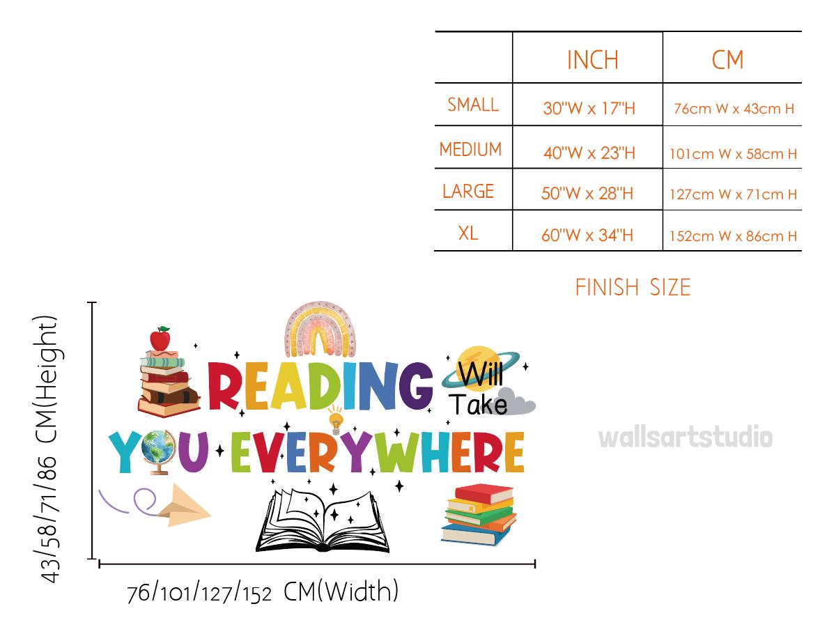 Reading Will Take You Everywhere Wall Stickers Inspirational Quote ...