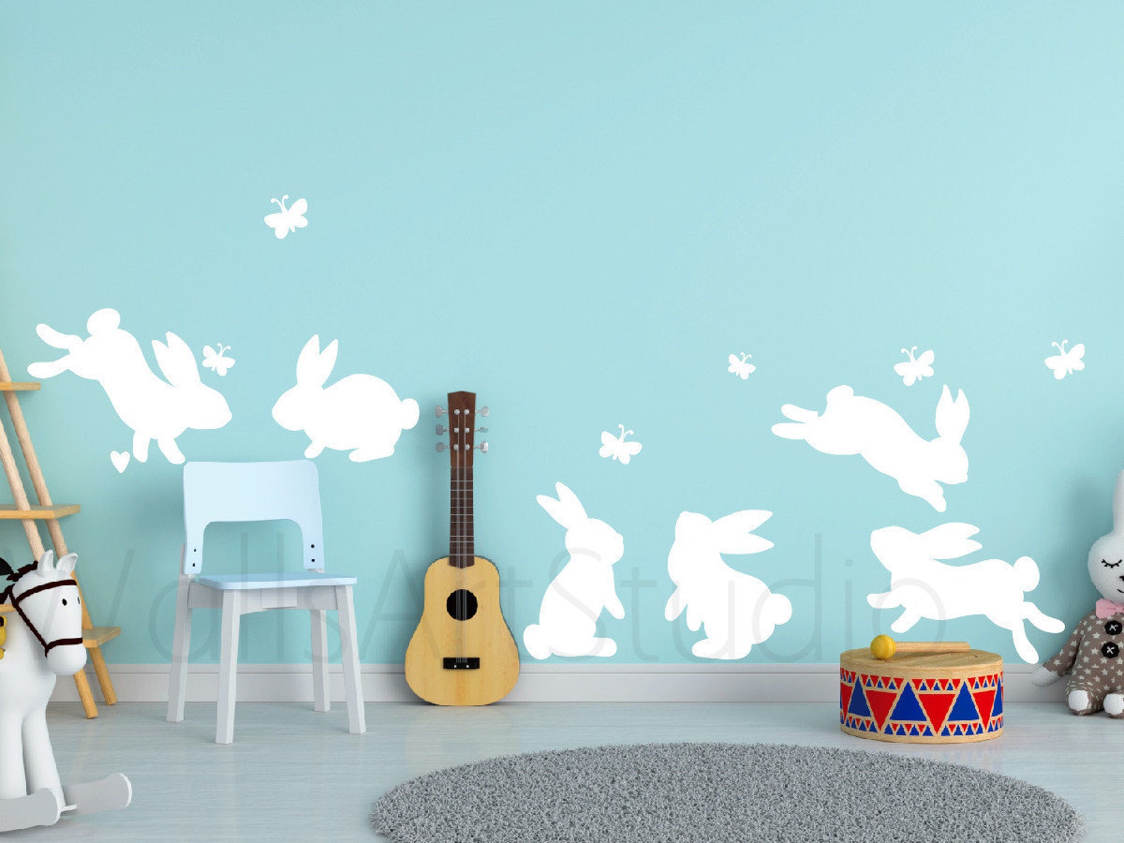 Little Bunny Rabbits and Butterflies Wall Decal Removable | Etsy