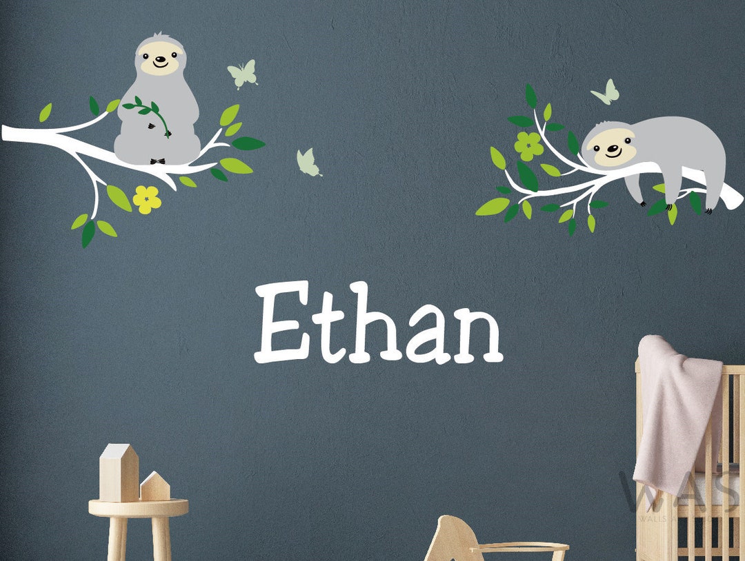 Sloths on Trees Branch Wall Decals, Crib Wall Decals, Baby Nursery and ...