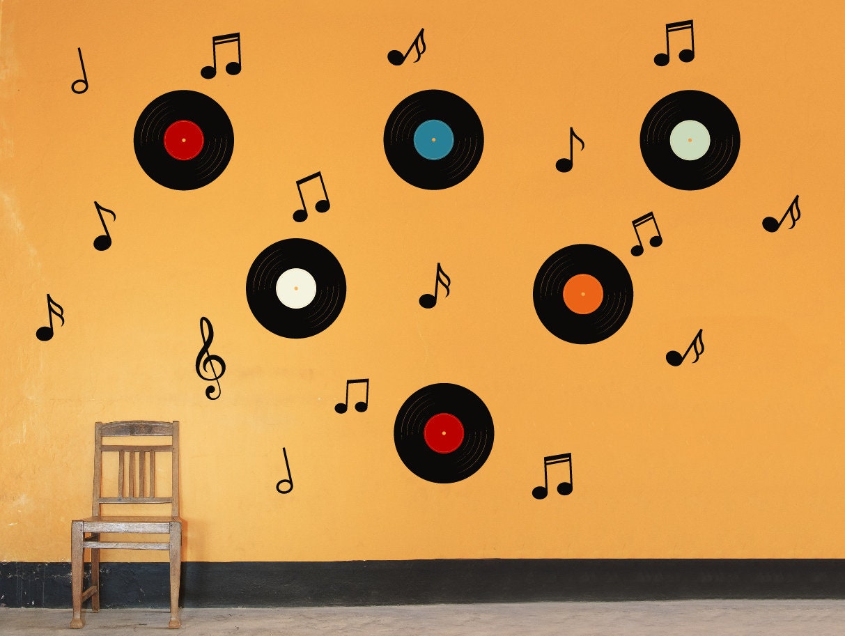 Music Record Disk Wall Decals, Vinyl Music Party Records for Retro ...