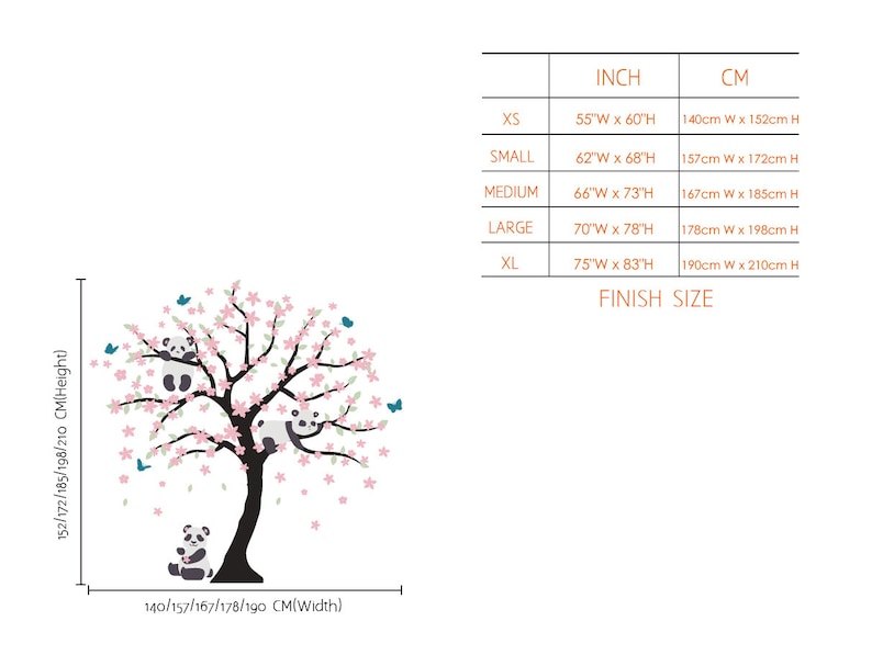 Panda Bear Tree Wall Decal 3 Playful Pandas Bear on Cherry - Etsy