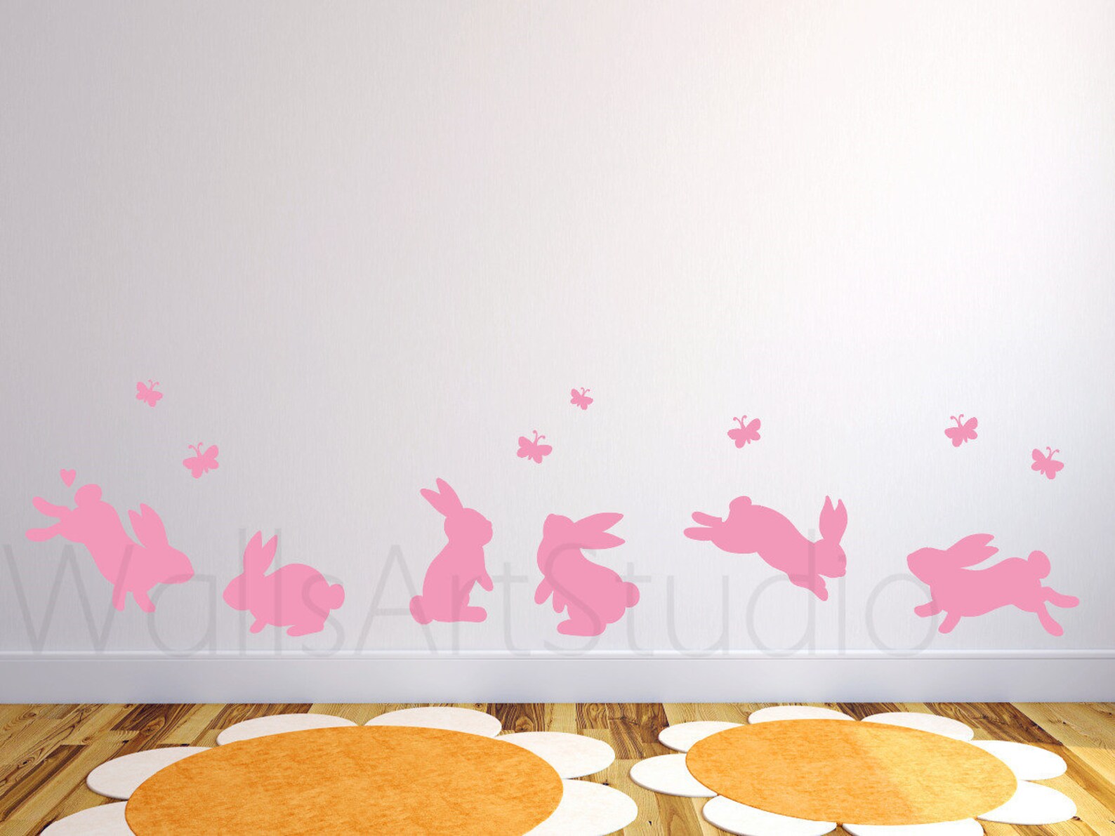 Little Bunny Rabbits and Butterflies Wall Decal Removable | Etsy