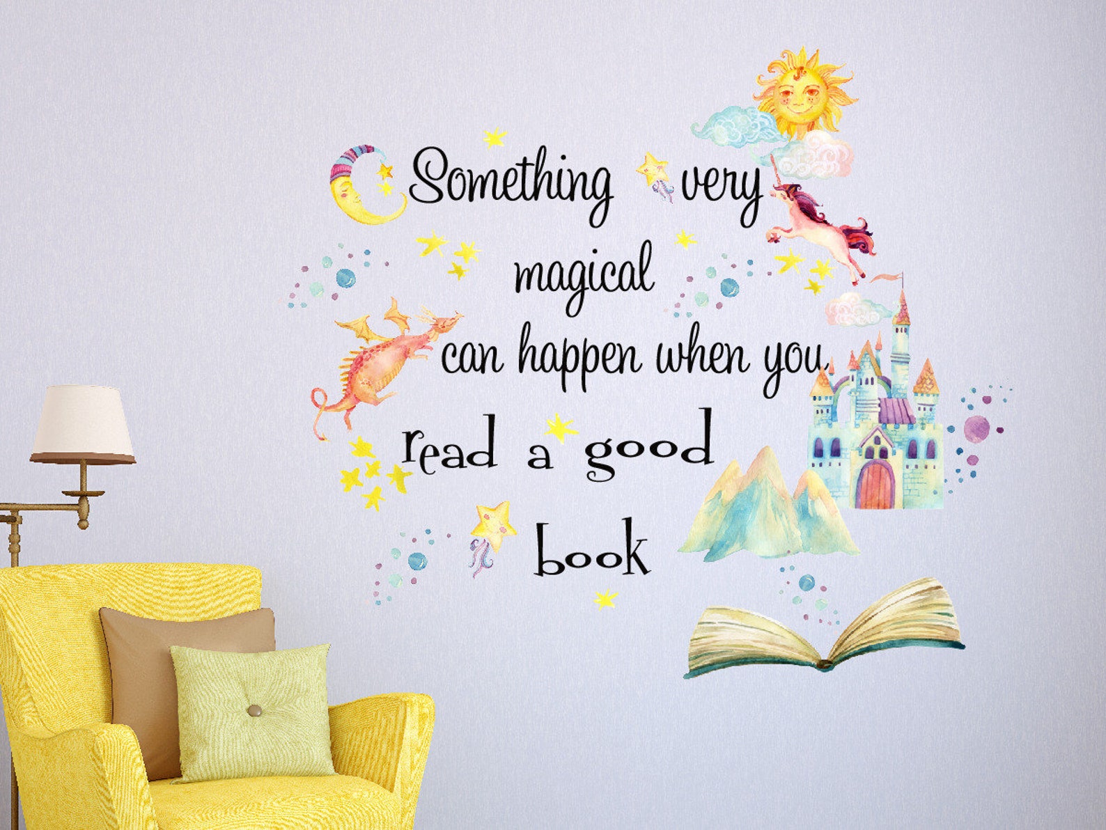 Fairytale Theme Reading Book Wall Sticker Something Very Magical Can ...
