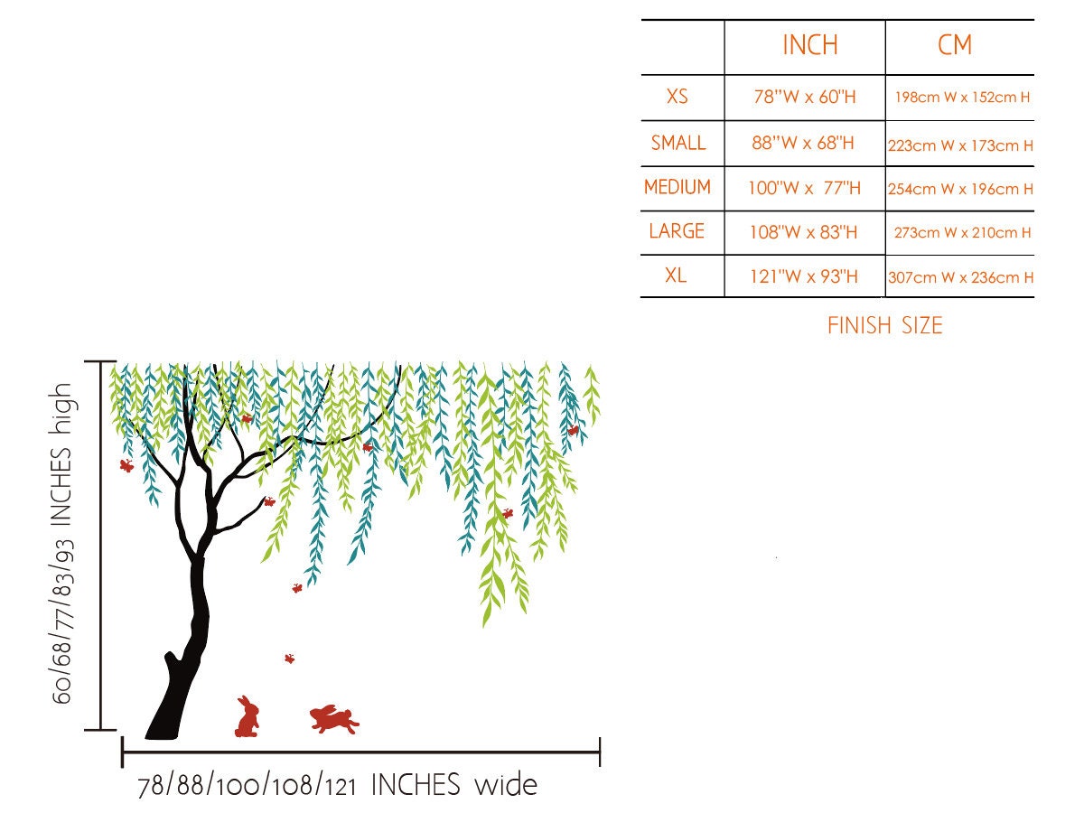 Willow Tree Wall Decal Nursery Wall Decals Leave Sticker Kids - Etsy