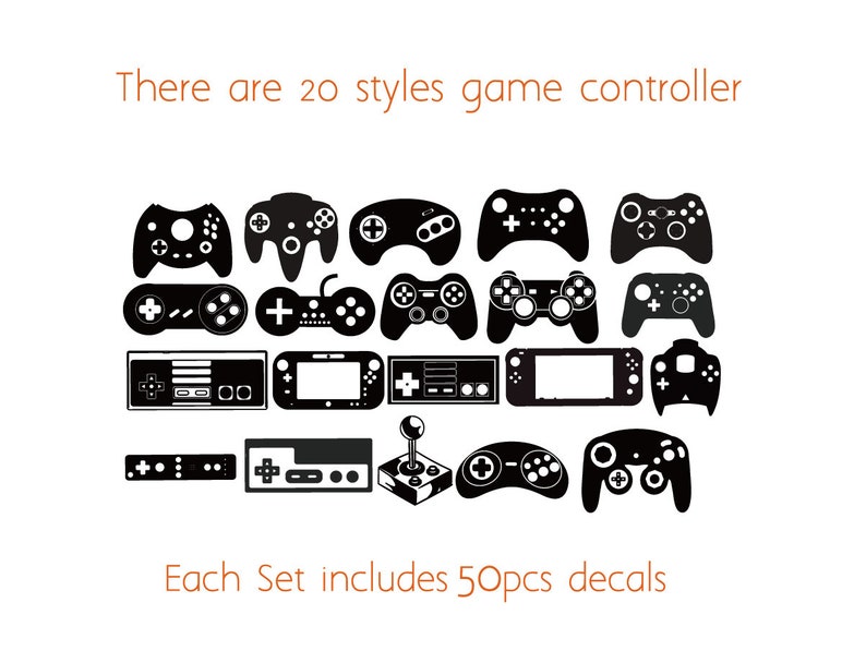 50pcs Game Controller Wall Decals- Kids Room Game Art Wall Decals, Game ...