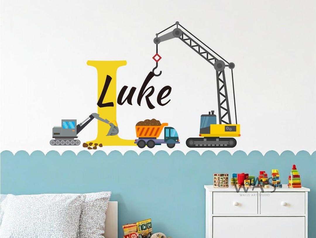 Custom Construction Crane Wall Decal, Personalized Name Decals for ...