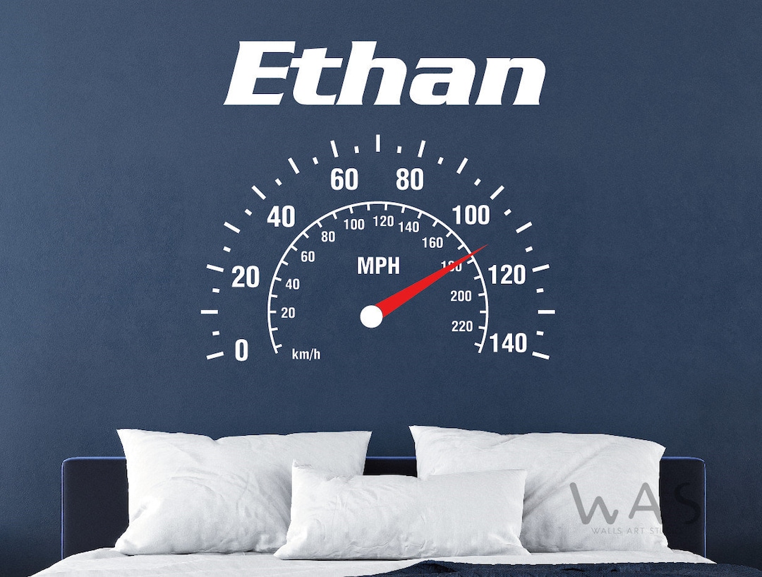 Small Version Mph Speedometer Wall Decal Sticker Custom Boy Name With ...