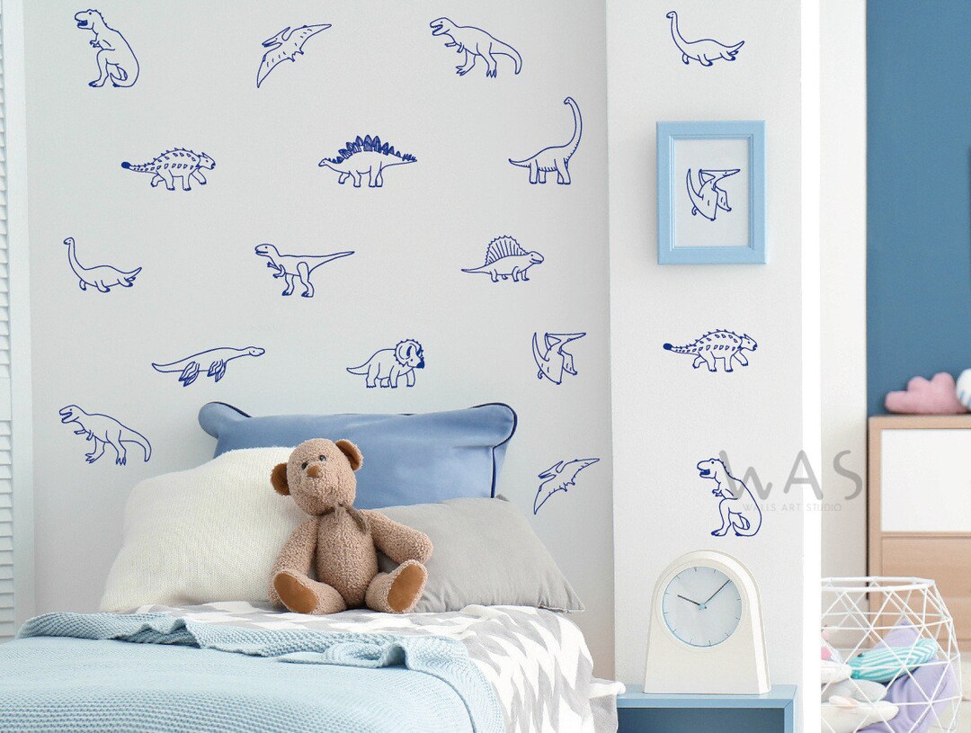 24 Doodled Minimalist Dinosaur Decals, Dinosaur Wall Decor,removable ...