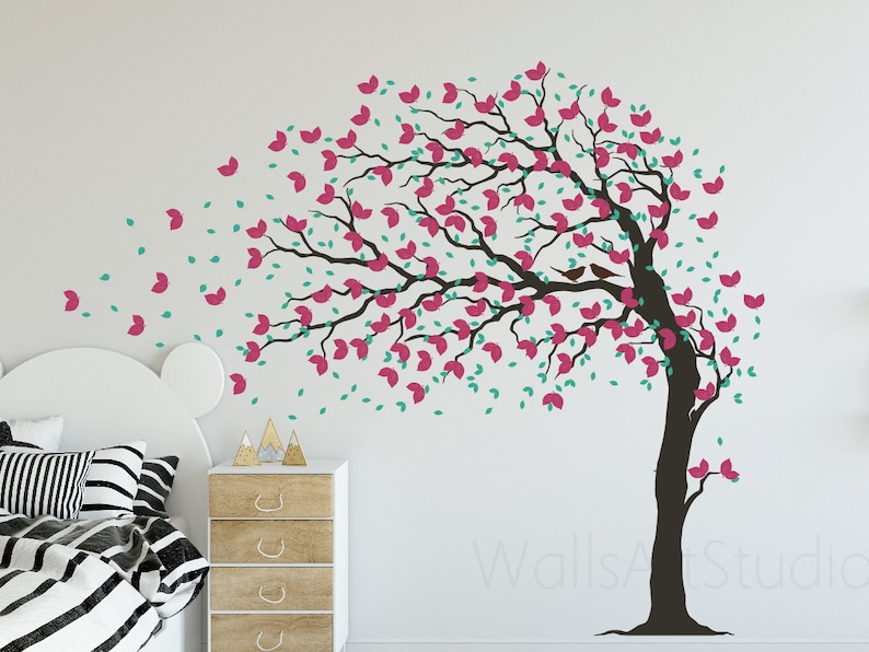 Blowing Tree Wall Decal Large Tree Wall Decal Girls Room | Etsy