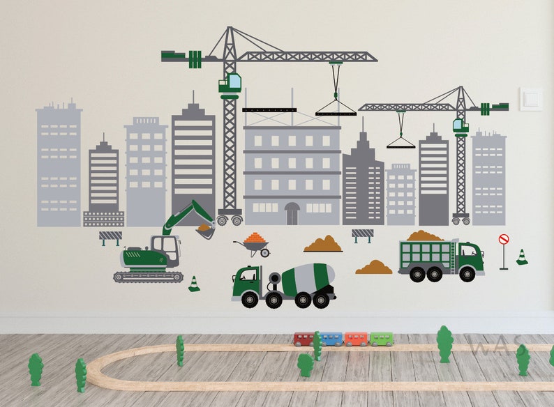 City Skyline Wall Stickers With Construction Truck Decals - Etsy