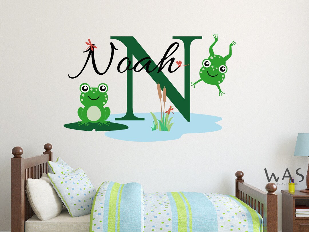 Personlized Monogram Name With Cute Frog Decals Wall Stickers Jumping ...